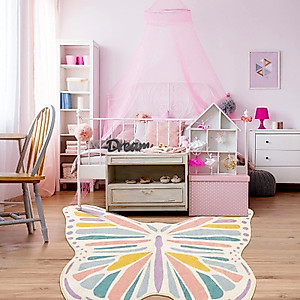 Lukinbox Butterfly Kids Rug for Girls Bedroom, Colorful Washable Nursery Rugs, Soft Kids Area Rug Non Slip Play Mat Carpet for Playroom Kids Room, 4' x 5.3'