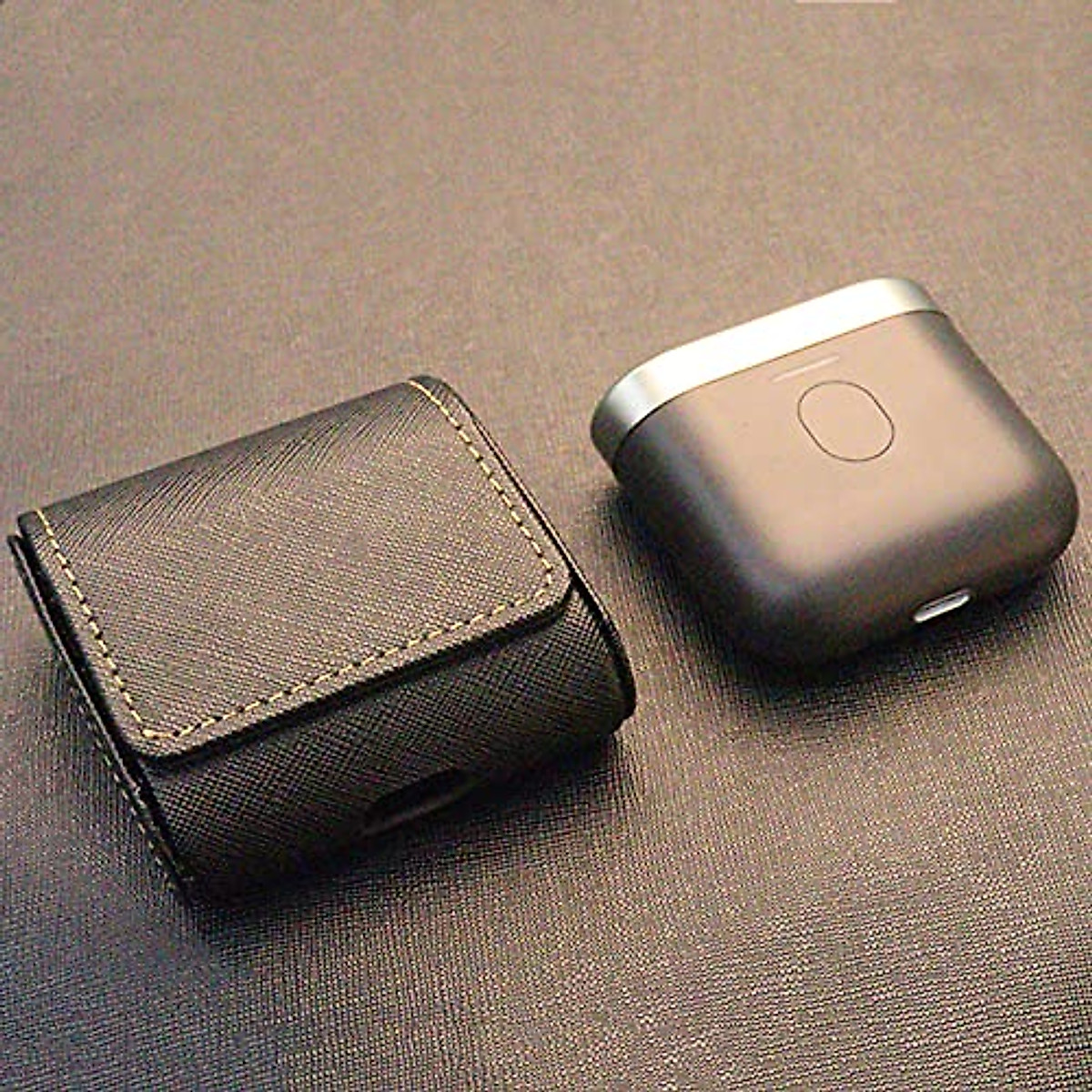 DAYJOY Elegant Leather Protective Case Cover Compatible with B&W/Bowers&Wilkins PI5 S2 /PI7 S2 Wireless Earbuds,Portable Protective Carrying Box Sleeve Storage Bag (Black)