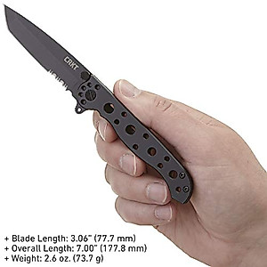 CRKT M16-10KS EDC Folding Pocket Knife: Everyday Carry, Black Serrated Edge Blade, Tanto, Frame Lock, Stainless Steel Handle, Reversible Pocket Clip