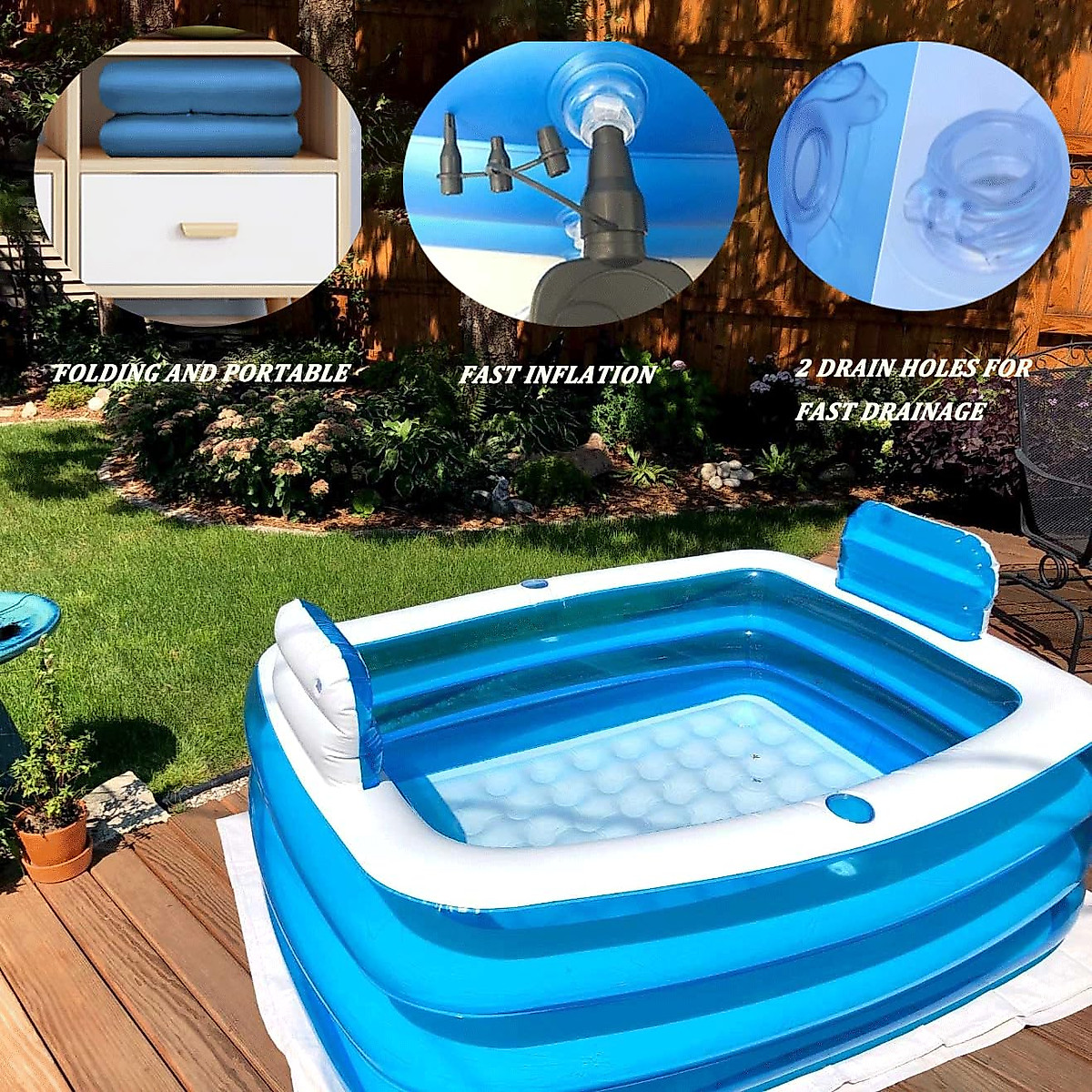Double Inflatable Bathtub with Electric Air Pump and Bath Pillow Headrest, Portable Blow Up Bath Tub for Adults, Outdoor & Indoor Freestanding Foldable Spa Tub with Drainage Cup Holder