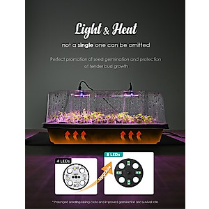 LIPSUN Seed Starter Tray Kit with Grow Light, Seedling Starter Trays, 48 Cells Reusable Plant Starters Silicone, Enhanced Material Seed Germination Kit with Heat Mat/Humidity Dome/High-Raised Lid