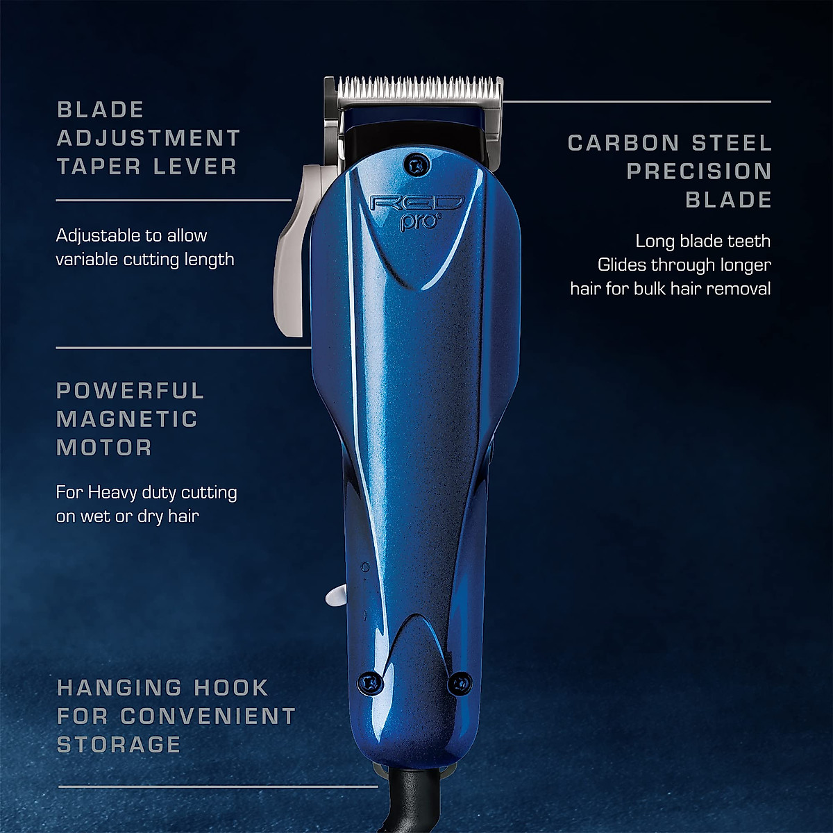 Red Pro Titanium Hair Clipper Made in USA from Imported Parts, Carbon-Steel Blade