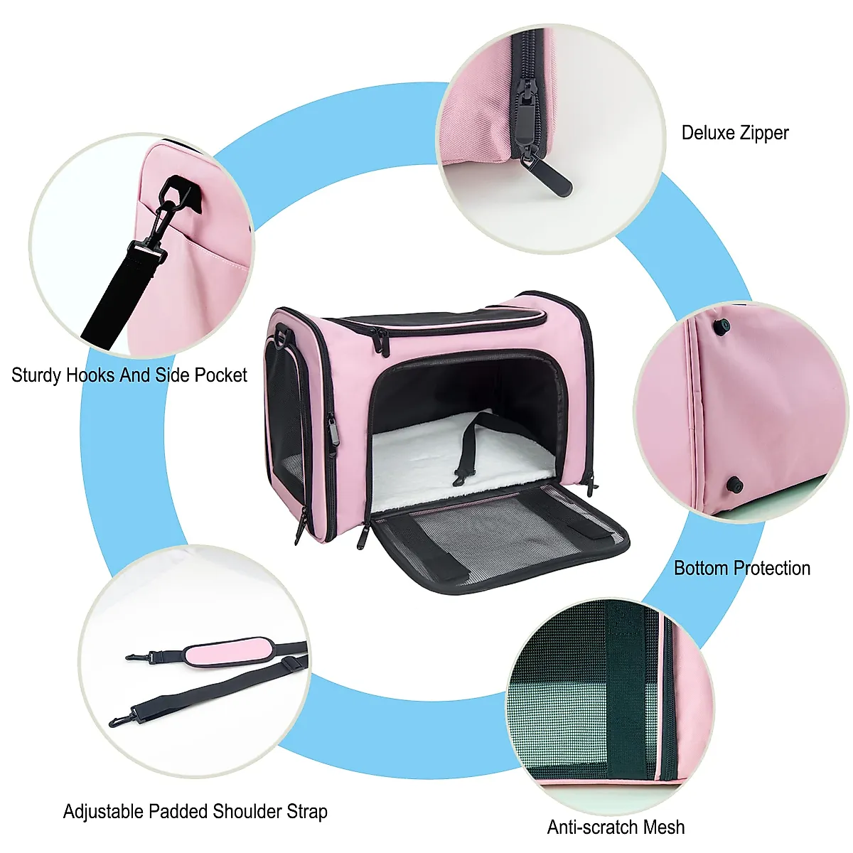 NextFri Soft Sided Carrier for Small Medium Cats Dogs,TSA Airline Approved Collapsible Travel Pet Carrier Medium Pink