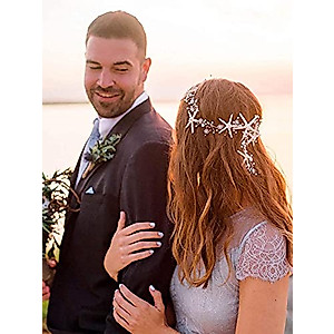 Unicra Starfish Bride Wedding Hair Vine Pearl Bridal Headband Headpiece Beach Wedding Hair Accessories for Women and Girls (A Silver)