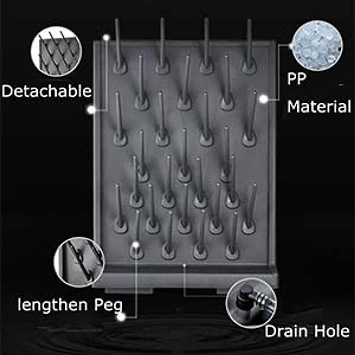 Heytaful Lab Drying Racks Pegboard Bench-top Wall-Mount Laboratory Glassware Cleaning Polyethylene Equipment (52 Black)
