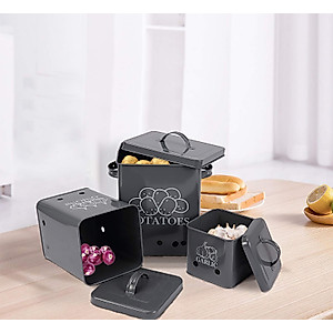 Xbopetda Food Storage Container for Potato, Onion and Garlic, Canister Sets for Kitchen Counter, Square Vegeatable Storage Pots, Kitchen Storage Jars with Aerating Tin Storage Holes & Lid-Gray