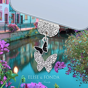 ELISE & FONDA CP553 USB Charging Port Crystal Anti Dust Plug Little Butterfly Phone Charm for iPhone 13/12/11/ XS MAX/XR/X/8 Plus/7/6S/8/SE iPad iPod (Black & White)