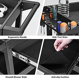 GSTANDARD Rolling Tool Cart with Drawer: 3 Layer Tool Oragnizer with Foam Pad and Heavy Duty Utility Cart with Four Swivel Casters,Black,APTB311B