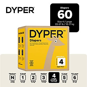 DYPER Viscose from Bamboo Baby Diapers Size 4 | Honest Ingredients | Cloth Alternative | Day & Overnight | Made with Plant-Based* Materials | Hypoallergenic for Sensitive Skin, Unscented