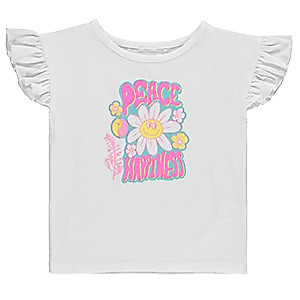 BTween Girls 6-Pack Peace Happiness Outfit Set w/Ruffle Sleeve Tees, Peplum Tank Top, Skirt, Dolphin & Biker Shorts/7-8