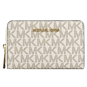 Michael Kors Jet Set Small Zip Around Card Case Vanilla/Acorn One Size