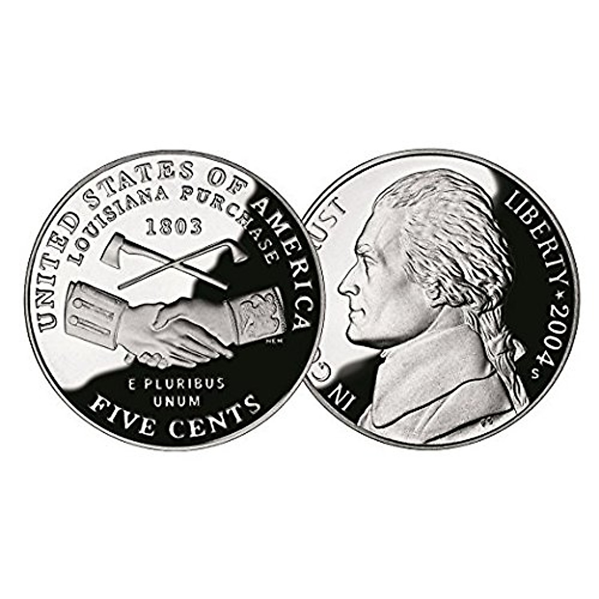 2004 S Deep Cameo Proof Jefferson Nickels Set of 2 coins - Lewis and Clark Keelboat and Louisiana Purchase Peace - 5c US Mint DCAM