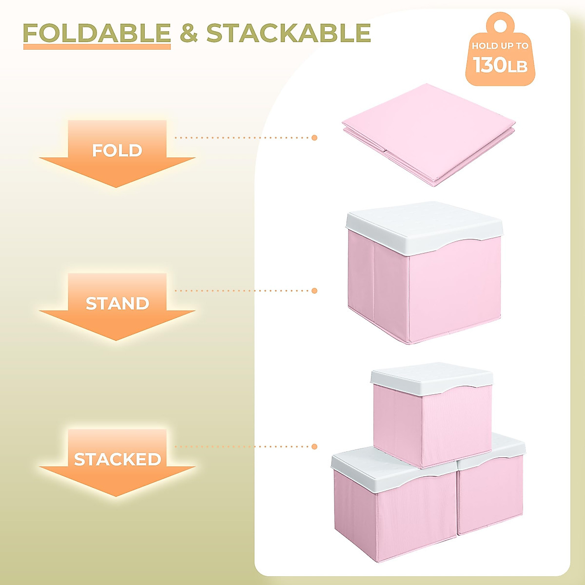 STORAGEIDEAS Thick Stackable Storage Bins with Lids, 3-Pack Collapsible Storage Boxes Organizer, Heavy-Duty Storage Containers Baskets Cubes with Thick Lids for Bedroom, Closet, Office, Pink