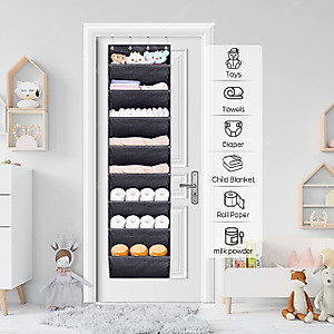 SLEEPING LAMB Over The Door Shoe Organizer for Closet with Large Deep Pockets, Narrow Shoe Rack for Door Hanging Boots Storage, Black