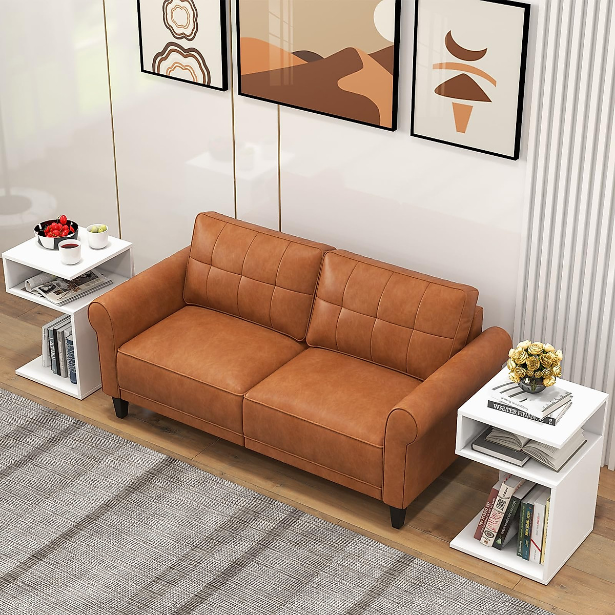 Tangkula S-Shaped Side Table, 3 Tier Wood End Table with Open Storage Shelves, Anti-Slip Foot Pads, Modern Accent Bedside Nightstand, Narrow Side Table for Small Spaces Living Room Bedroom (2, White)