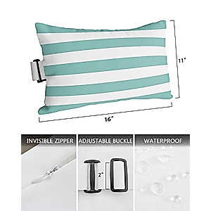 Recliner Head Pillow Ledge Loungers Chair Pillows with Insert Teal Geometric Stripes Lumbar Pillow with Adjustable Strap Outdoor Waterproof Patio Pillows for Couch Beach Pool Office Chair, 2 PCS