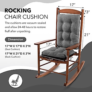 downluxe Indoor/Outdoor Rocking Chair Cushion Set, Tufted Comfortable Cushions for Rocking Chairs with Ties and Non-Slip Backing, Seat 17" x 17" x 3"/Back 21" x 17" x 3", Dark Grey, 2 Piece Set