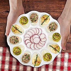 Hedume 2 Pack Deviled Egg Platter Tray, Ceramic 12-Cup Egg Dish, Egg Holder Container for Kitchen Refrigerator Countertop Display