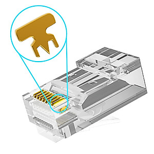 iwillink 100-Pack RJ45 Cat6 Pass-Through Connectors, Gold-Plated Ethernet Crimp Plugs for Solid and Stranded Wire, UTP Network Cable Termination