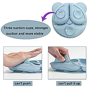 TINGGNIT 6pcs Silicone Baby Feeding Set, Silicone Bib, Toddler, Bowl, Straw Cup with Suction Baby Plate Fork&Spoon Baby Eating Supplies, Baby Plates With Suction,Baby Gifts,(Dust Blue）