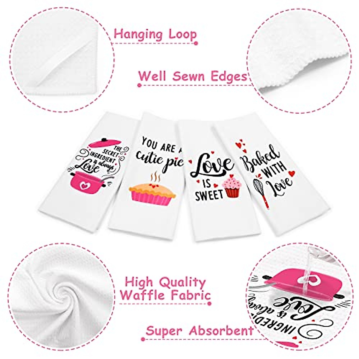 Valentine's Day Kitchen Towels Baking Love Bathroom Hand Towels w/Hanging Loop (Symmetrical Pattern), 23.5''x16'' Super Absorbent Soft Love Towel Valentines Day Kitchen Bath Gift for Him or Her