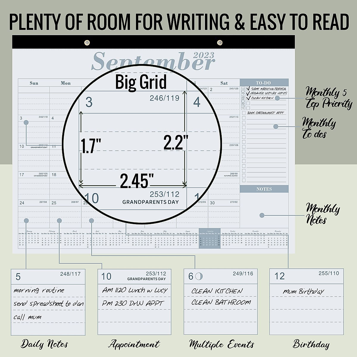 Pastel Minimalist desk calendar 2023 large 22x17-12 Monthly Desktop/Wall Calendar, January 2023 - December 2023, Big Blocks to Write for Planning and Organizing Your Home or Office B