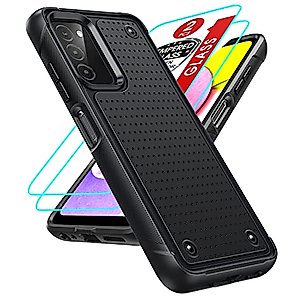 LeYi for Samsung Galaxy-A03S Phone Case: Samsung AO3S Phone Case with [2 Pack] Tempered Glass Screen Protectors, Dual Layer Hard PC Textured Back Soft Bumper Case for Samsung A03S (Not Fit A03), Black