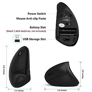 Lekvey Left Handed Mouse, Wireless 2.4 GHz USB Lefty Left Hand Ergonomic Vertical Mouse, Less Noise - Black