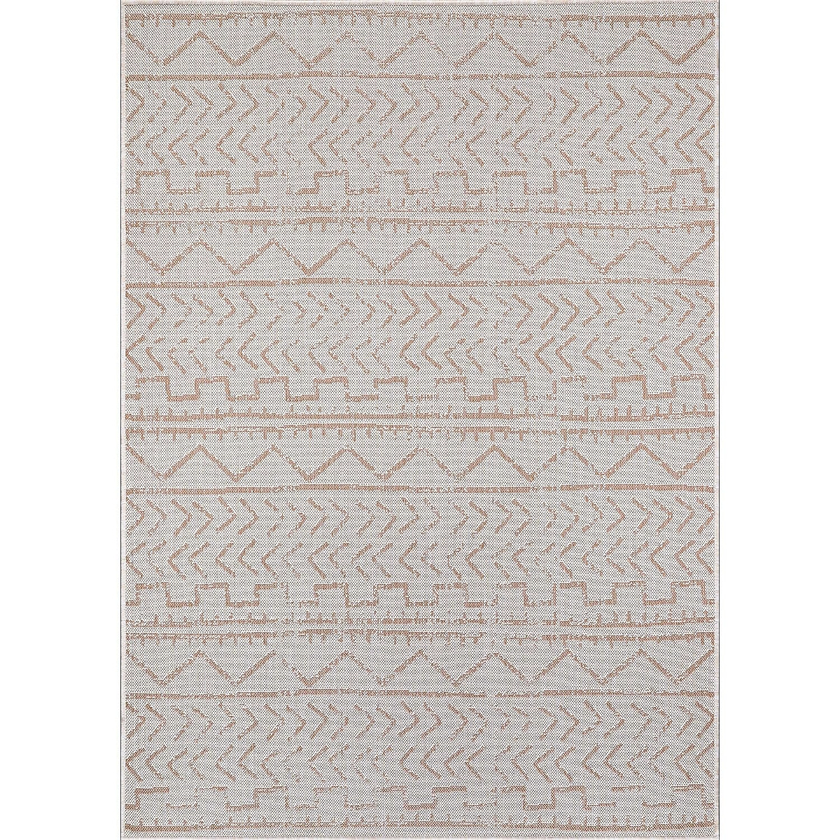 Beverly Rug Waikiki Indoor Outdoor Rug 6x9, Washable Outside Carpet for Patio, Deck, Porch, Trellis Area Rug, Water Resistant, Beige - White