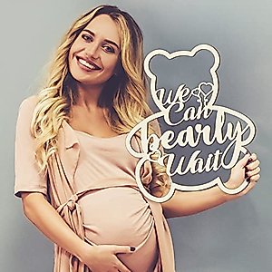 We Can Bearly Wait Baby Shower Decorations Baby Bear Sign Hanging Baby Sign We Can Bearly Wait Baby Sign Gender Reveal Door Hanging Photo Props for Boy Girl Birthday Party (Wooden, Bear Shape)