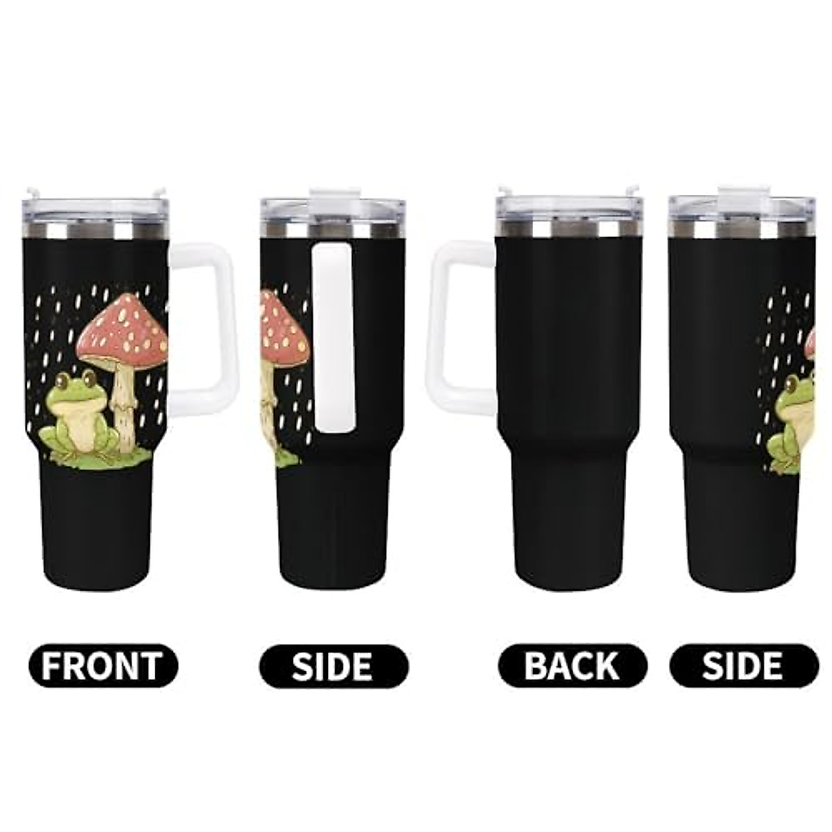 Cute Frog Mushroom 40OZ Tumbler Stainless Steel Travel Mug Water Bottle Car Cup Tea Cups with Lid White-style