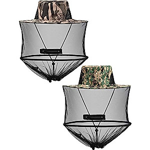 2 Pieces Mosquito Head Mesh Mosquito Cap Net Hat Face Cover with Zipper Foldable Fly Protection Netting Hat for Fishing Hiking Gardening