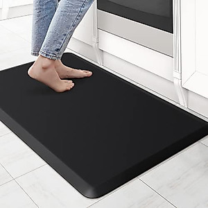 KitchenClouds Kitchen Mat Cushioned Anti Fatigue Kitchen Rug 17.3"x28" Waterproof Non Slip Kitchen Rugs and Mats Standing Desk Mat Comfort Floor Mats for Kitchen House Sink Office (Black)