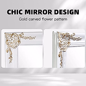 24x36 Inches White Wall Mirror, Wood Framed Rectangle Bathroom Mirror, Vintage Baroque Wall Mirror for Bedroom Bathroom and Living Room