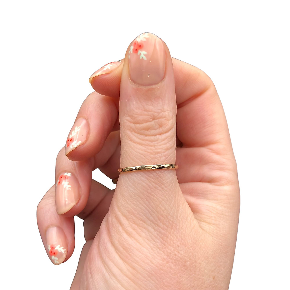 Hammered Gold Ring, Gold Stacking Rings, Minimalist Rings, Skinny Rings for Women (7, Gold Fill)