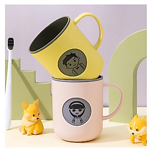 Khanjuan Parent-Child Tooth Brush Cups 4Pcs,Funny Cartoon Pattern Bathroom Cups,15.3oz Unbreakable Eco-Friendly Plastic Toothbrush Holders (Dark Green&Purple&Yellow&Pink, 4)