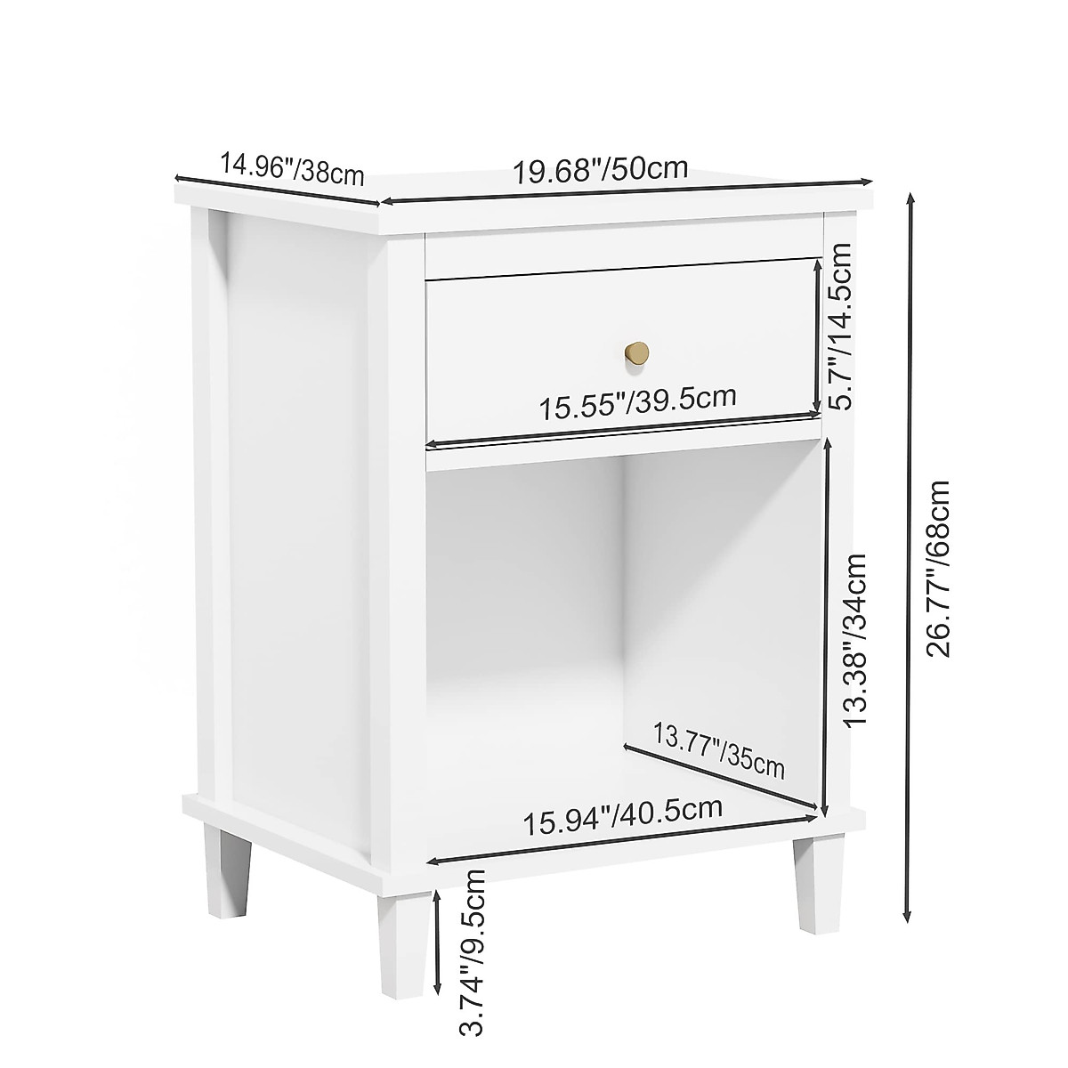 FAMIKITO Nightstand with 1 Drawer, 26.68 Inch Bedside Furniture with Open Storage Shelf for Kids, Girls, and Boys, Nightstand for Bedroom, White