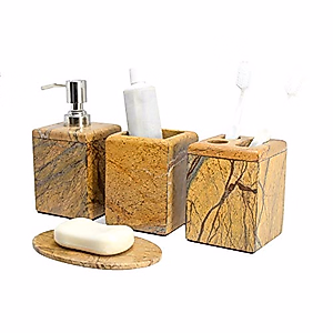 KLEO - Bathroom Accessory Set Made from Natural Green Stone - Bath Accessories Set of 4 Includes Soap Dispenser, Toothbrush Holder, Tumbler and Soap Dish