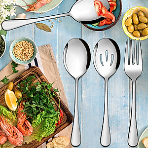 Homikit Stainless Steel 3 Large Serving Spoons, 3 Slotted Serving Spoons, 3 Serving Forks, Metal Serving Utensils Hostess Set for Food Catering Party Buffet Banquet Restaurant, Dishwasher Safe