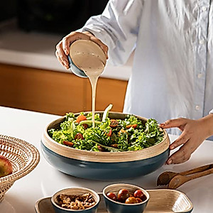 Kiwi Homie 11.81" Spun Bamboo Fruit Bowl, Bamboo Salad Bowl, Modern Large Serving Bowl, Decorative Bowl for Kitchen, Party, BBQs, Natural Handicrafted Bamboo Bowl (Blue)