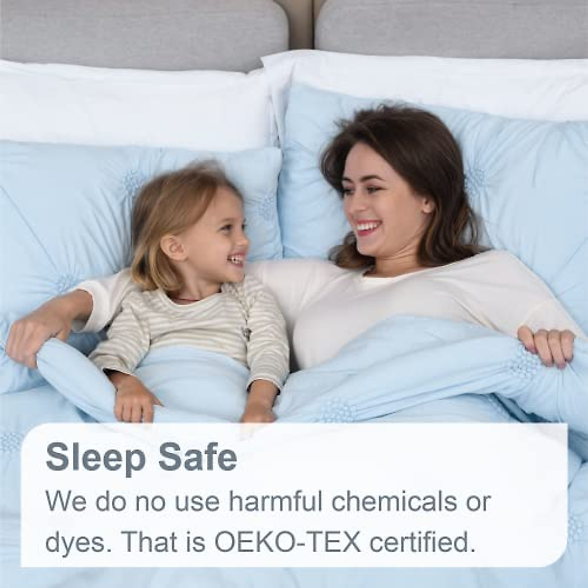 Swift Home Bedding Comforter Sets, Luxury and Lightweight 3-Piece Ruched 3D Floral Pintuck Comforter Sets, Machine Washable - Baby Blue, Full/Queen