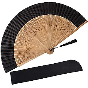Amajiji Small Folding Hand Fan for Women, Chinese Japanese Vintage Style Bamboo Silk Fans for Party Wedding Dancing Decoration Gift Performance (AM-15)