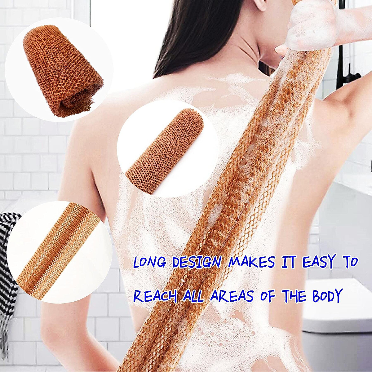 African Net Long Bathing Sponge,Net Exfoliating Back Scrubber for Body,Exfoliating Back Towel,Pack of 1 (Brown)