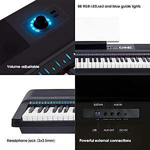 The ONE Portable Digital Piano, 88 Keys Piano Keyboard with Hammer Action Keys for Beginner/Professional, Full Size Weighted Keyboard with Music Stand, Teaching LED Lights & Piano App