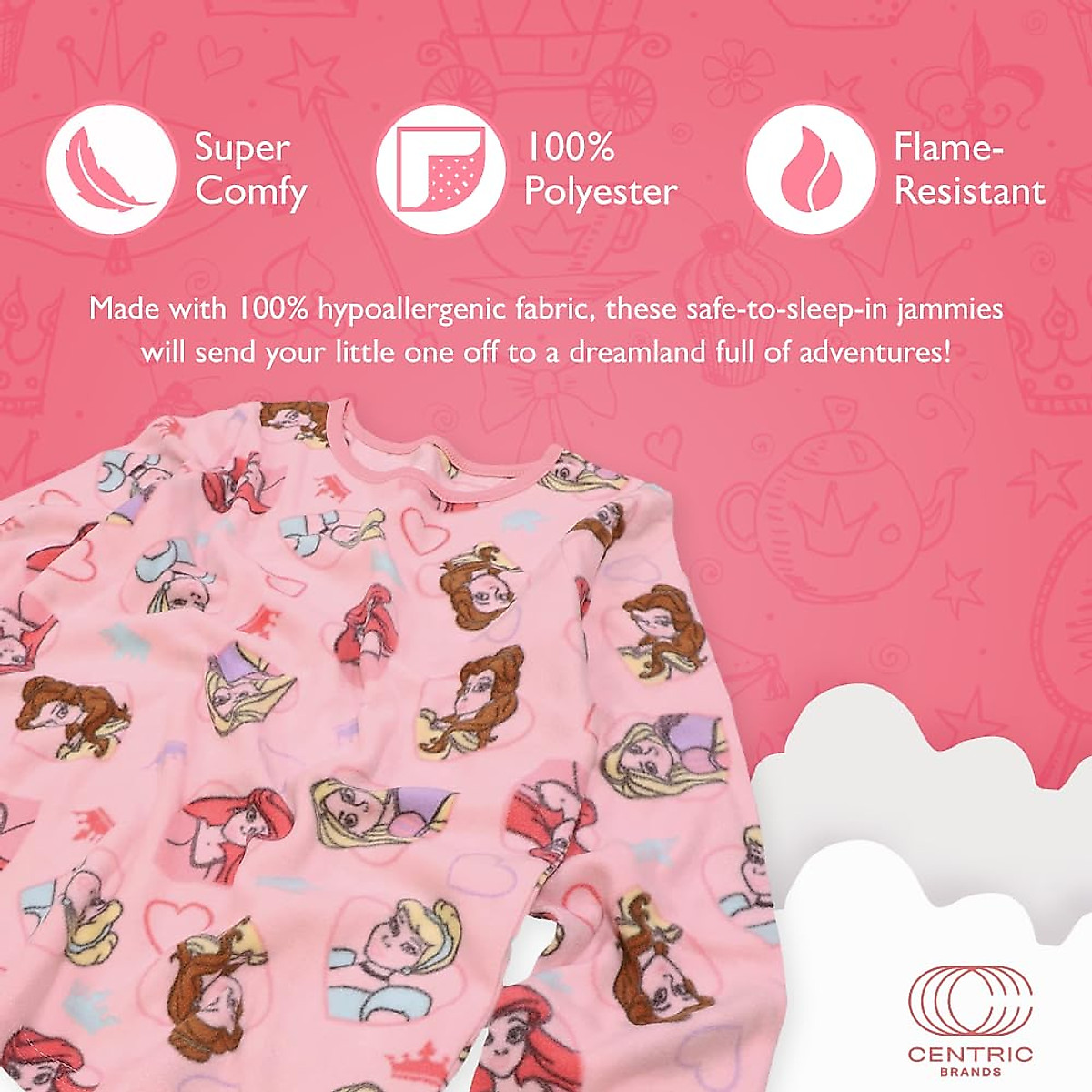 Disney Girls' Princess 5-Piece Loose-Fit Pajamas Set, ONCE UPON A TIME, 4