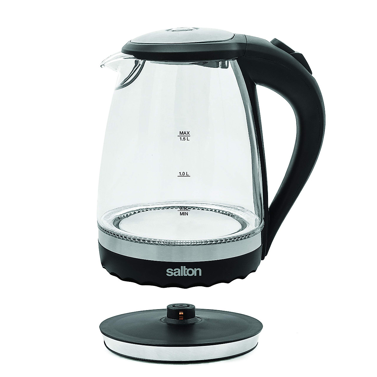 Salton Cordless Electric Compact Glass Kettle, Water Boiler and Tea Heater, Soft Blue Illumination, 1.5 Liter/Quart with Automatic Shut-Off and Boil-Dry Protection, 1100 Watts (GK1831)