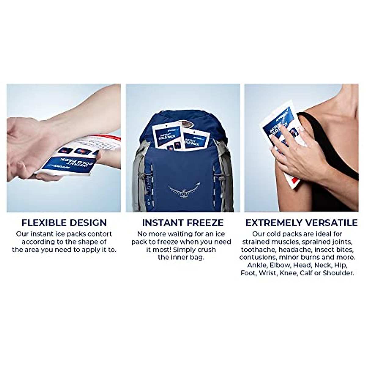 AFFORDTEX Instant Cold Pack –6 Count Disposable 7.5 x 4.5 Inches Ice Packs – Must Have Medical Supplies for Outdoor Activities – Ice Packs Ideal for Injuries, Inflammation, Sprains, Strains