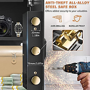 2.4 Cubic Large Fireproof Safe Box with Fireproof Document Bag, Personal Security Home Safe with Removable Shelf, Anti-Theft Lock Box for Documents Money Jewelry Valuables