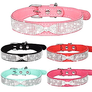 Small Dog Collar Diamond Bling Girl Puppy Cat Collars Rhinestone Cute Bowtie Female Boy Little Pet Kitten Collar Animals Purple S