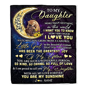 CenturyTee Personalized To My Daughter Blanket From Mom Dad Positive Energy Encourage Brave Little Bear Daughter Birthday Christmas Thanksgiving Customized Fleece Blanket (60 x 80 Inches - Adult Size)